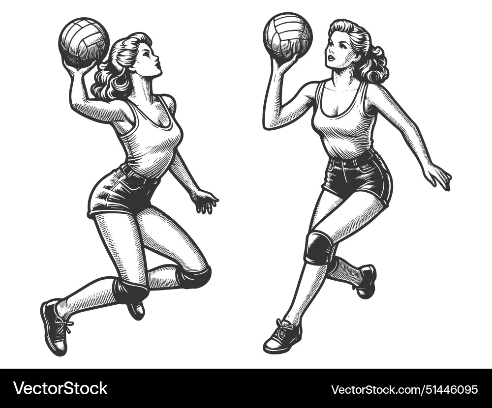Women playing volleyball Royalty Free Vector Image