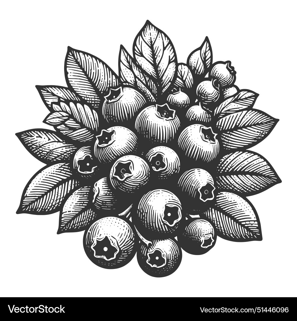 Blueberries with leaves Royalty Free Vector Image