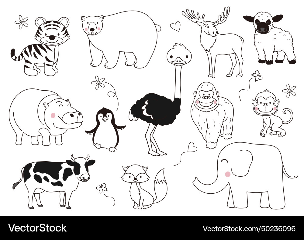 Hand-drawn cute cartoonish animals set Royalty Free Vector