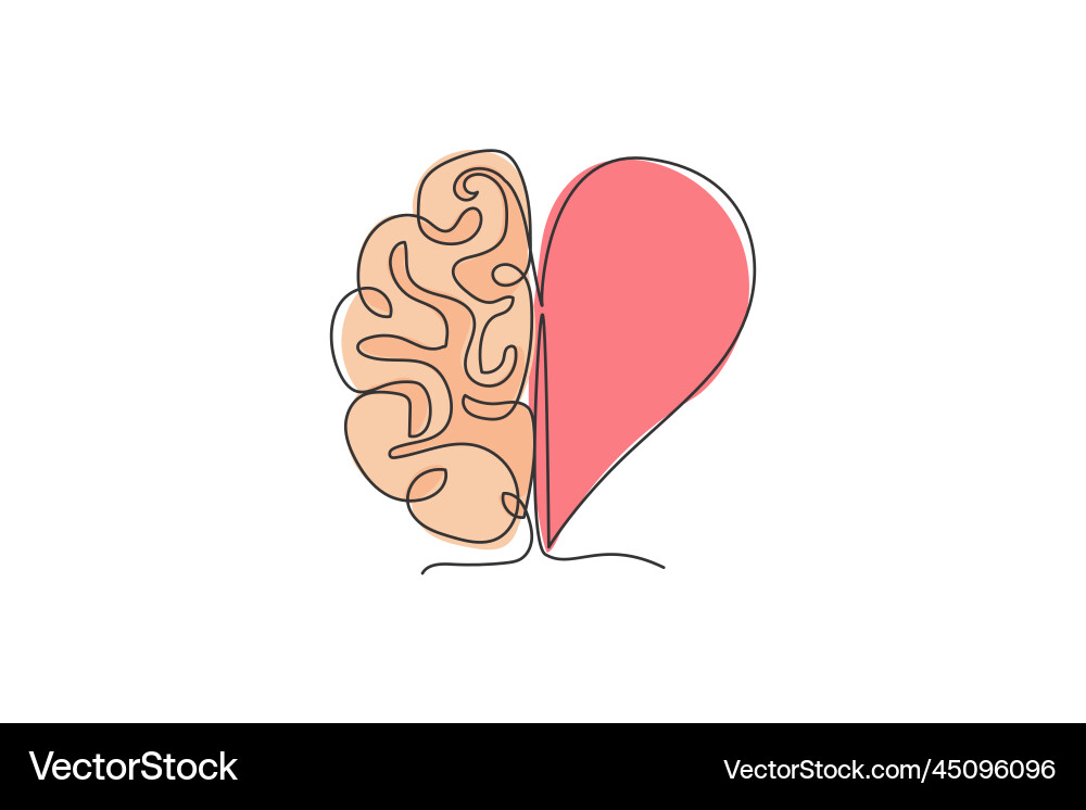 One continuous line drawing of half human brain Vector Image