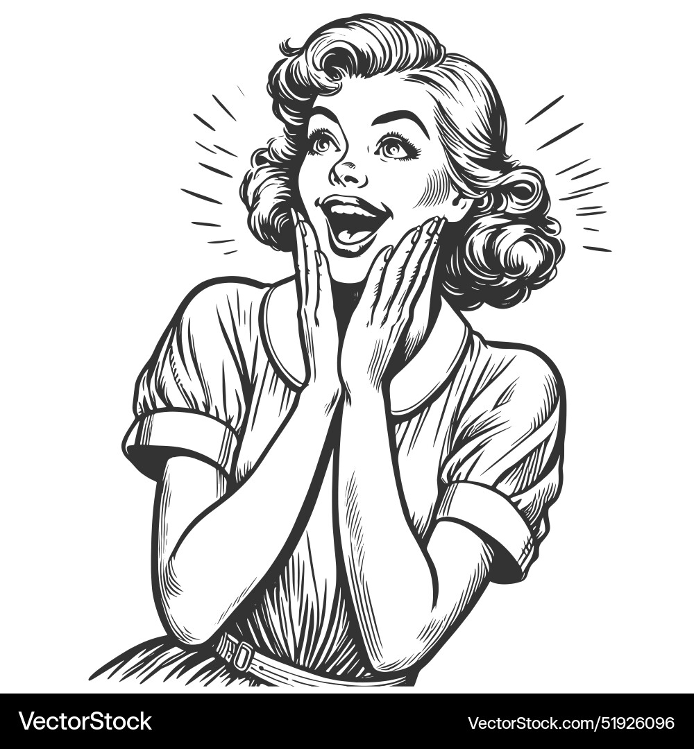 Surprised woman engraving Royalty Free Vector Image