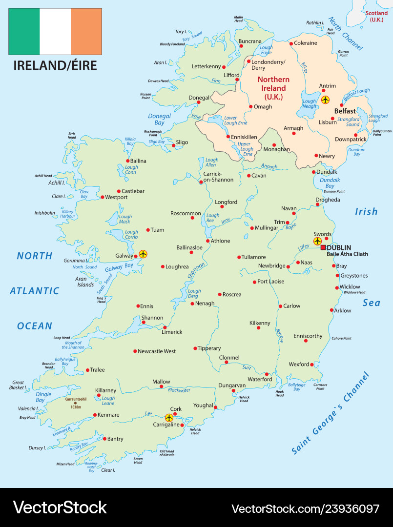 Ireland Map with Flag Royalty Free Vector Image