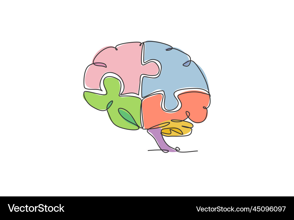 One single line drawing of human brain forming Vector Image