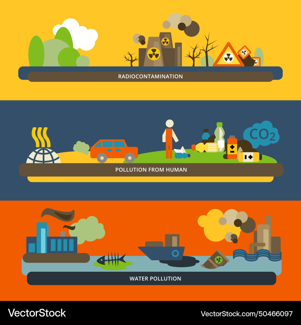 Pollution flat banners Royalty Free Vector Image