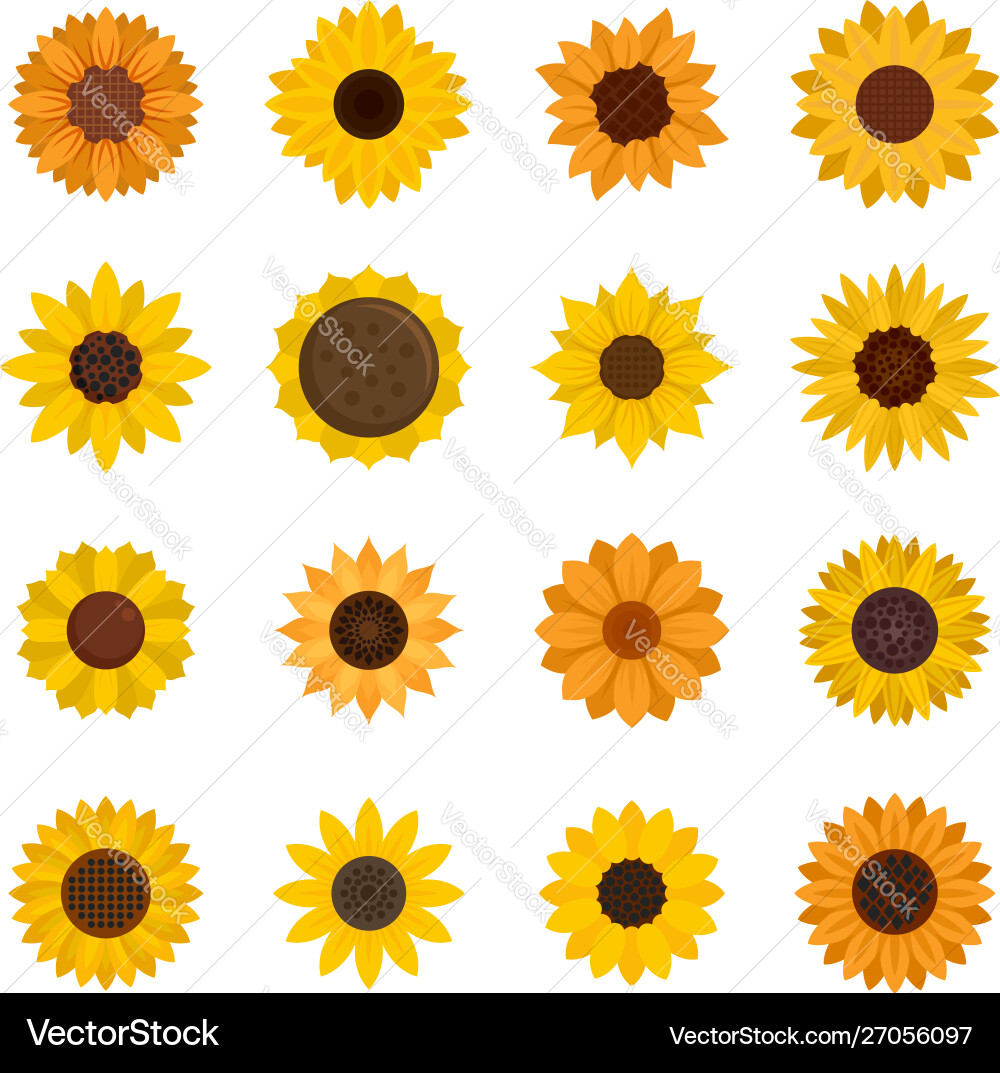 Sunflower icons set flat style Royalty Free Vector Image