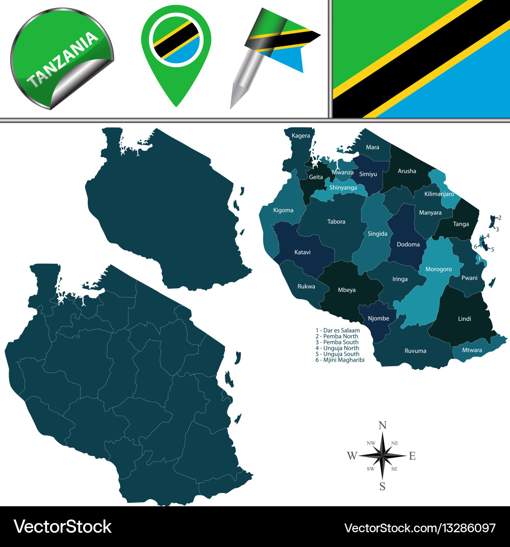 Tanzania Regions Map Royalty Free Vector Image