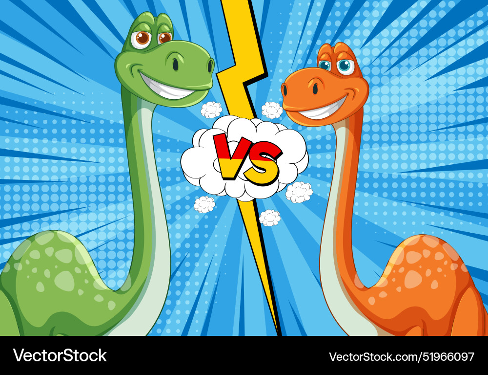 Two dinosaurs facing off in comic style Royalty Free Vector