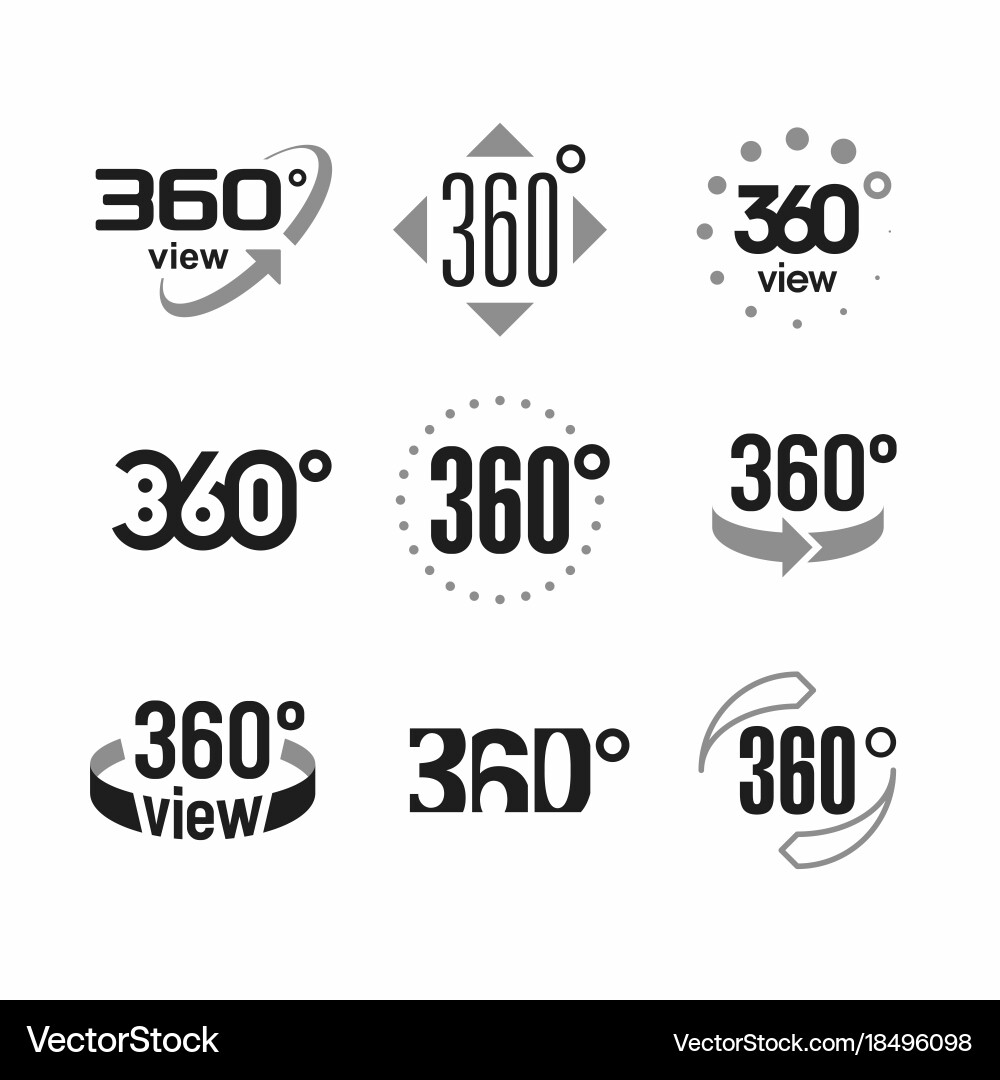 360 degrees view sign icons set Royalty Free Vector Image