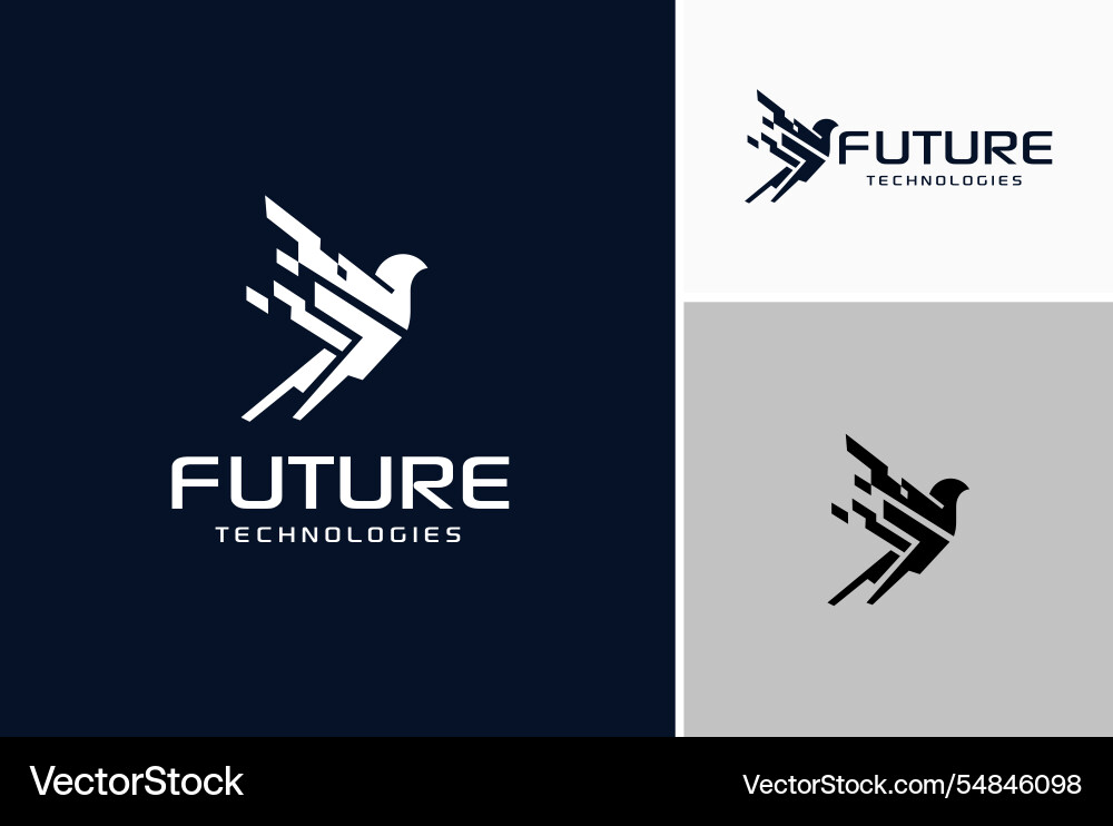 Digital flying robot eagle falcon hawk wings logo Vector Image