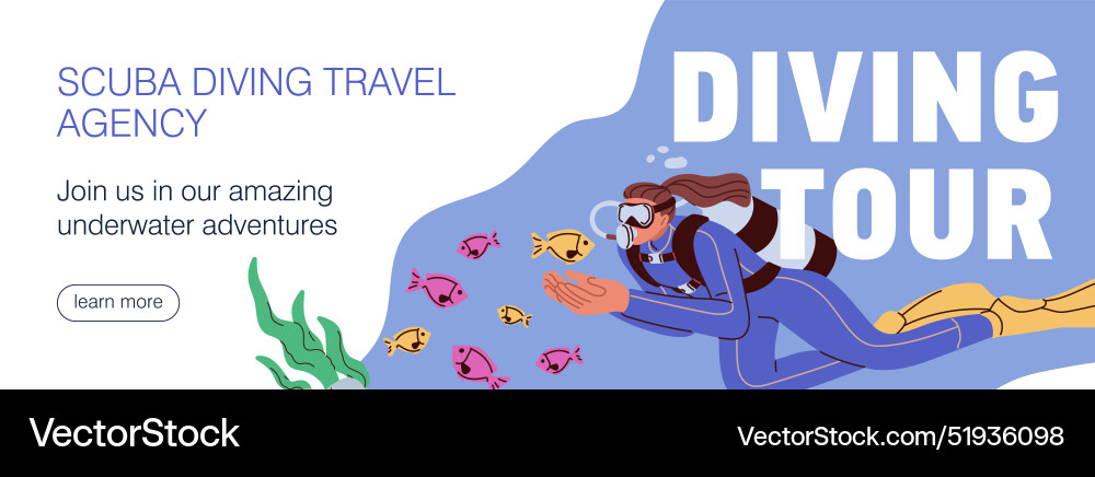 Diving tour advertising web banner design diver Vector Image