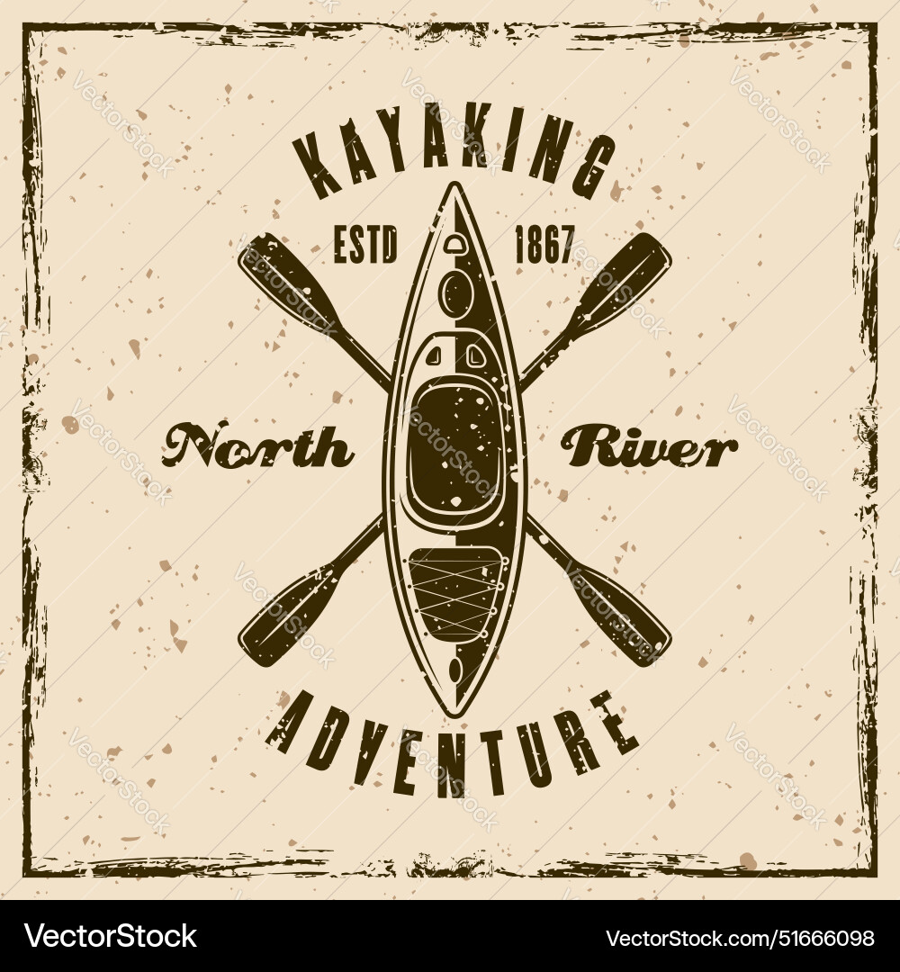 Kayaking emblem in vintage style Royalty Free Vector Image