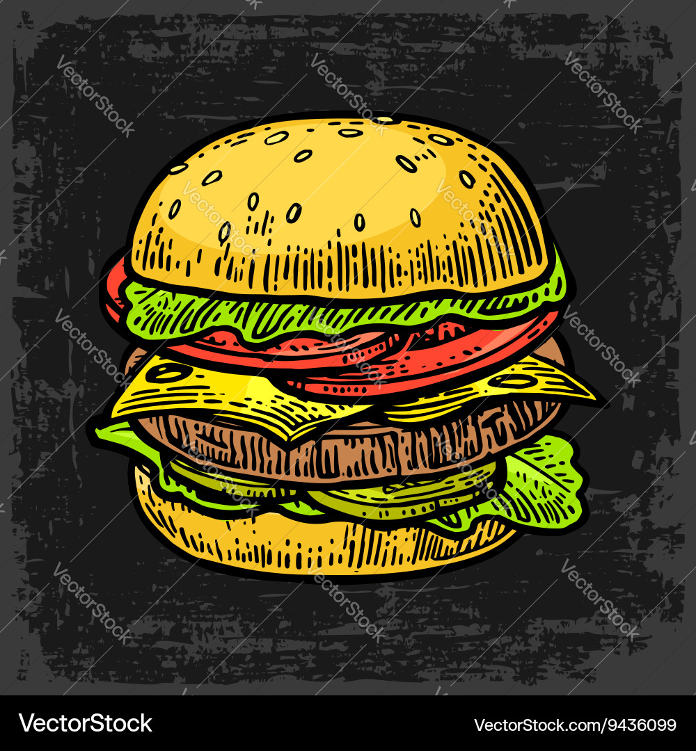 Burger include cutlet tomato cucumber and salad Vector Image