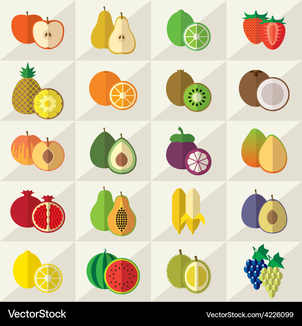 Fruits sweets icons set Royalty Free Vector Image