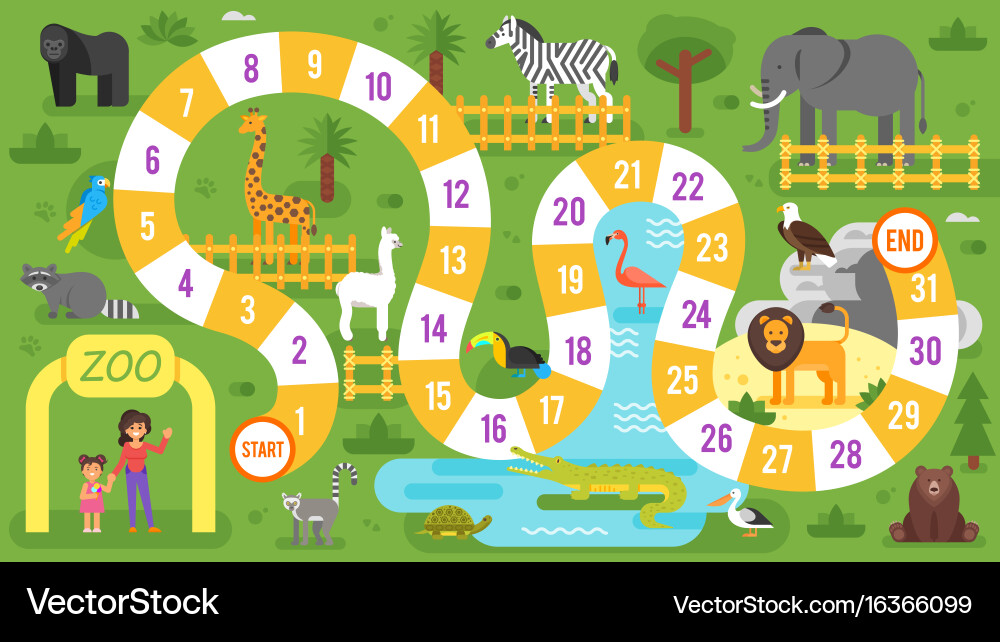 Kids Zoo Animal Board Game Template Royalty Free Vector