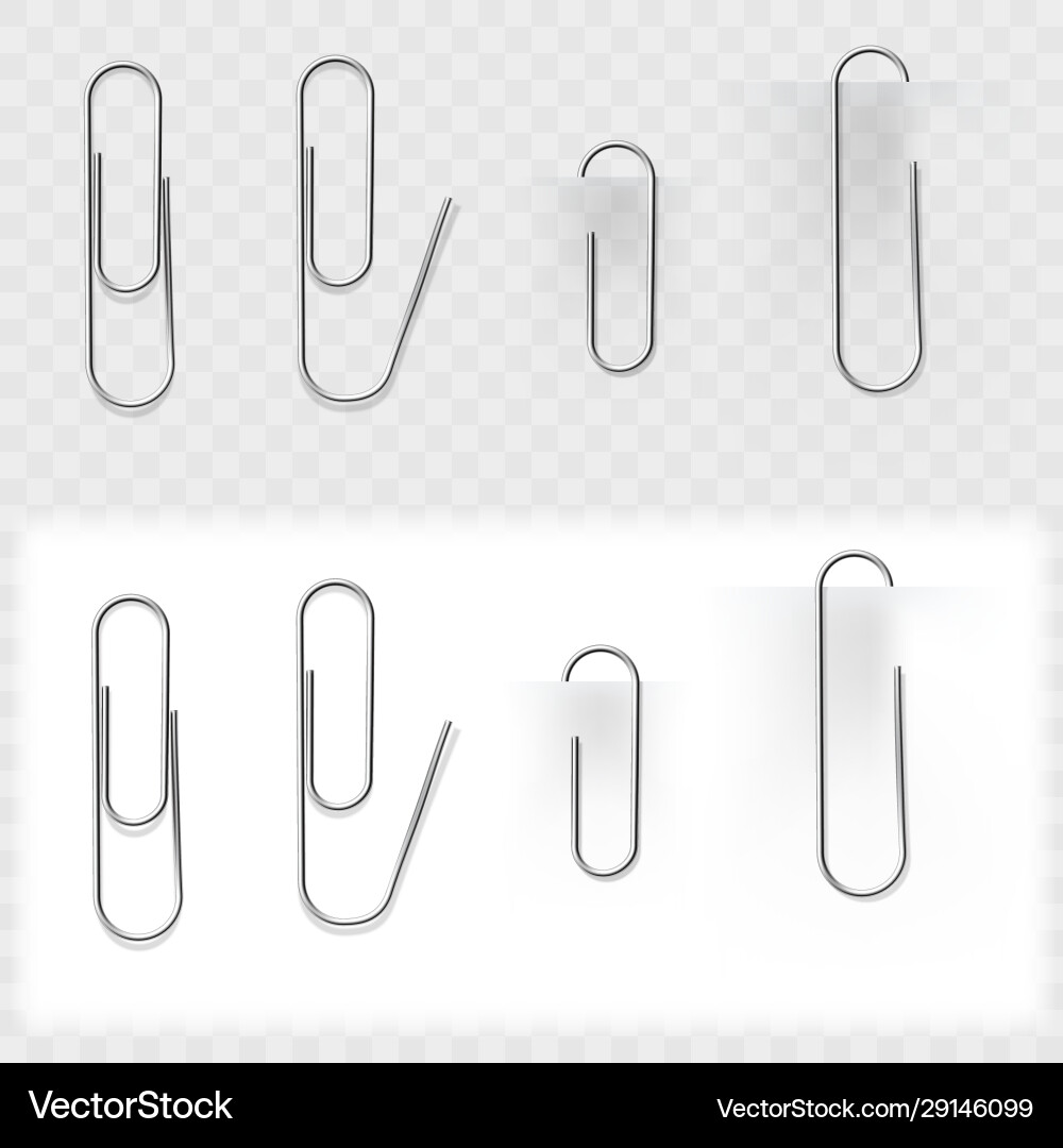Realistic metal paper clips set Royalty Free Vector Image