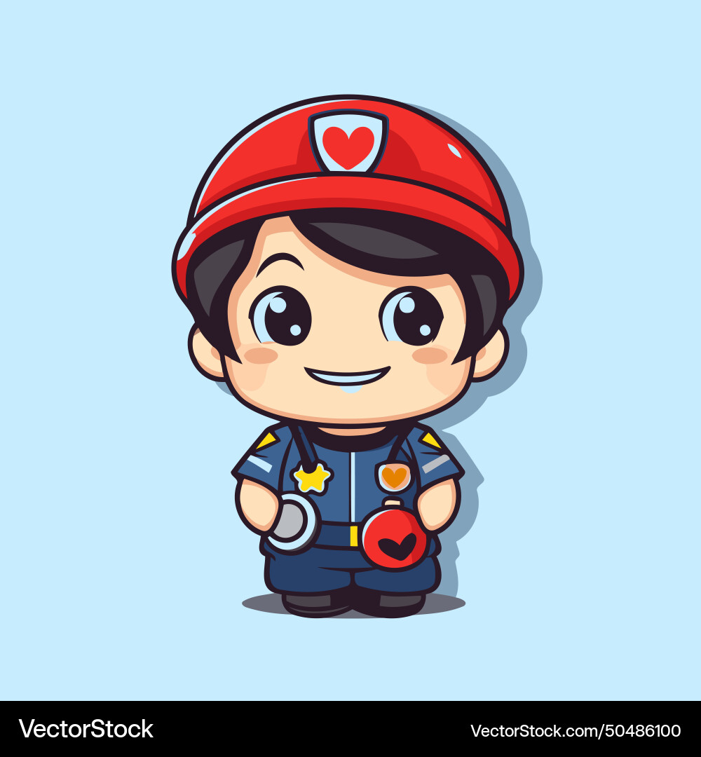 Cute cartoon firefighter boy in uniform Royalty Free Vector