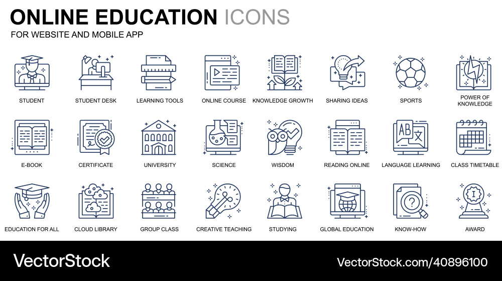 Education Line Icons - Study & Knowledge Vector Image
