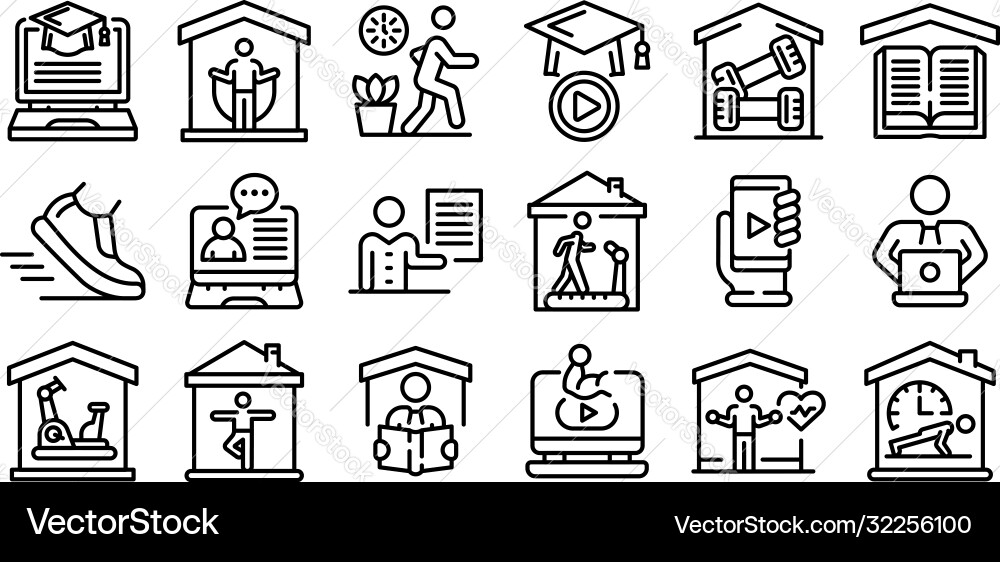 Home training icons set outline style Royalty Free Vector