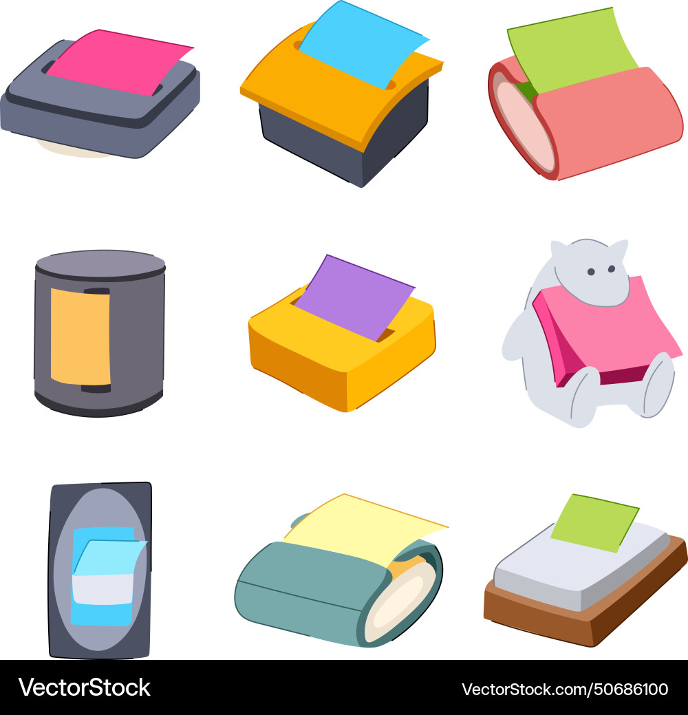 Post it dispenser set cartoon Royalty Free Vector Image