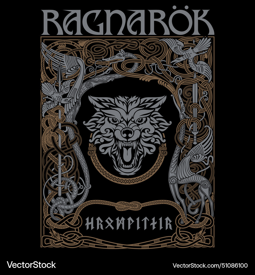 Scandinavian viking design fenrir wolf head and Vector Image