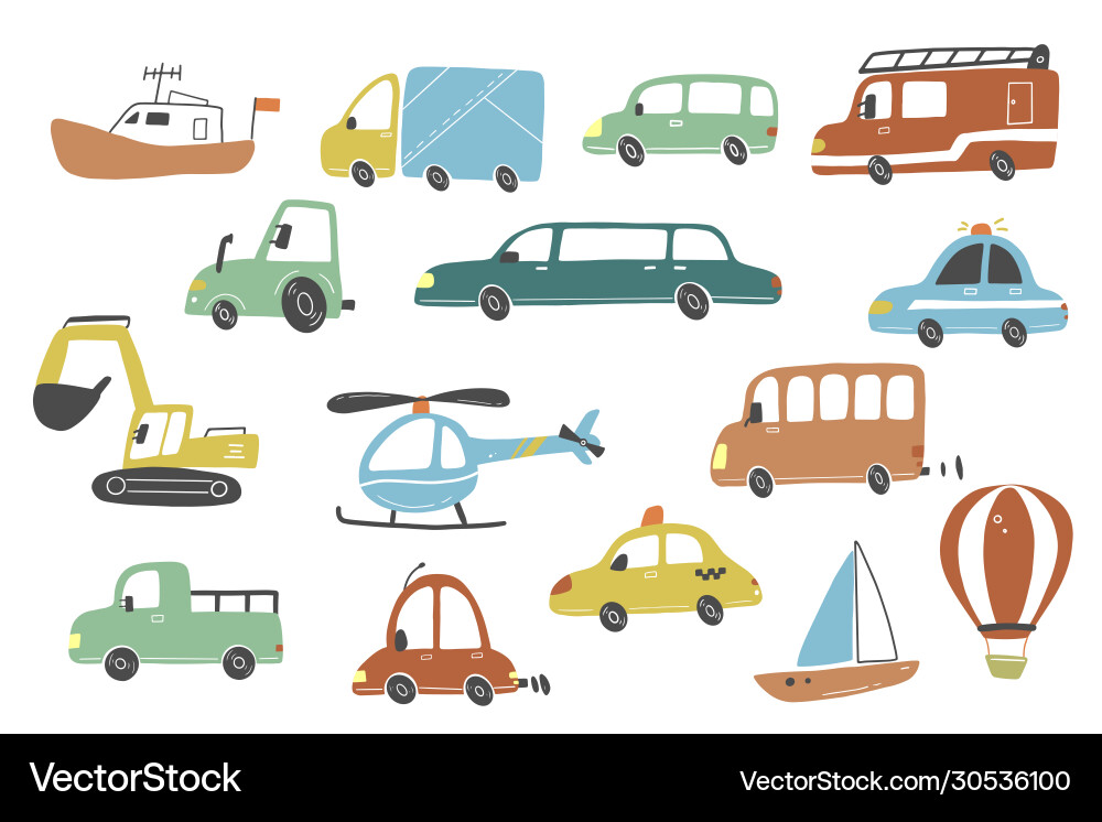 Set kids style transport Royalty Free Vector Image