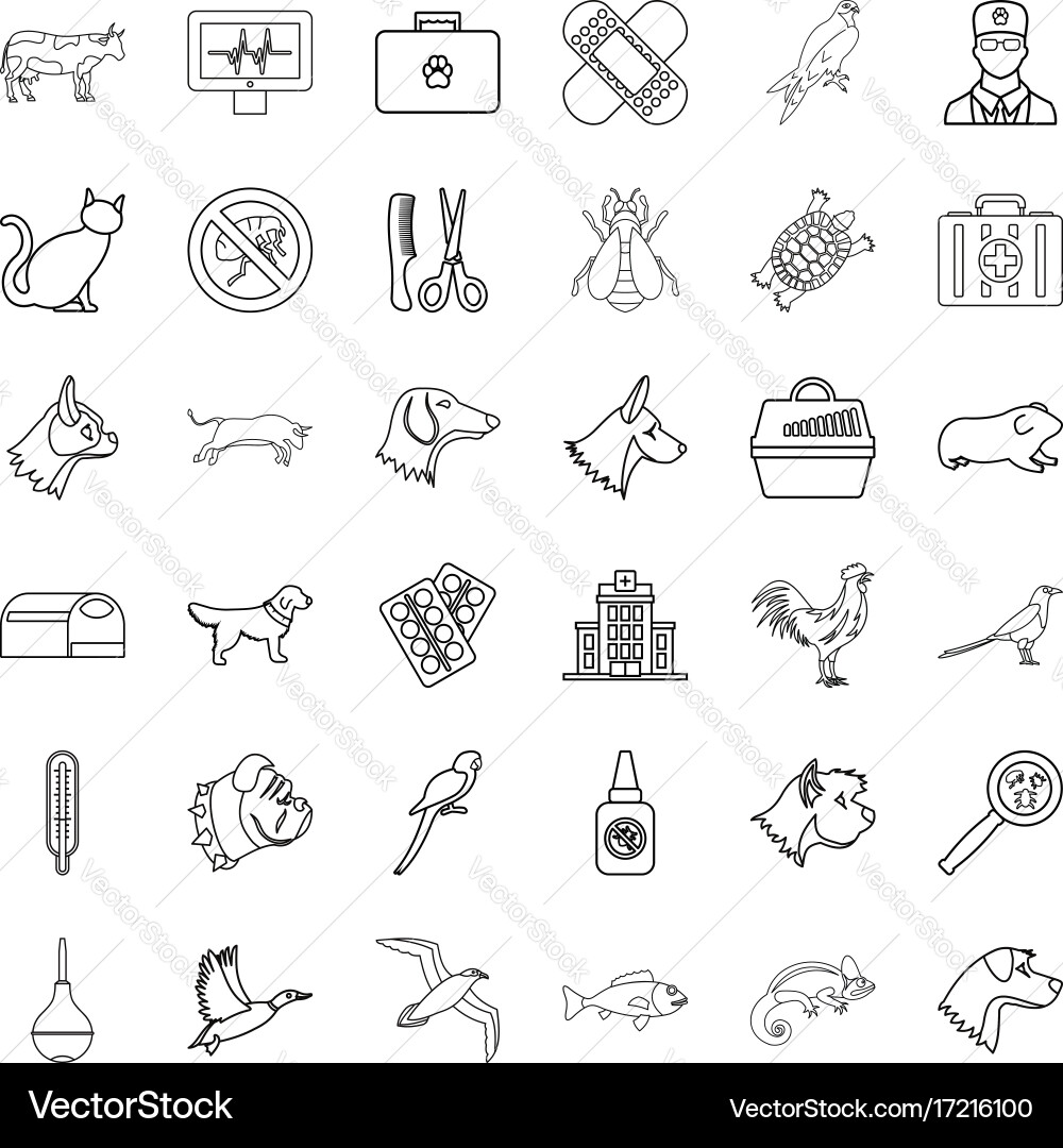 Vet icons set outline style Royalty Free Vector Image