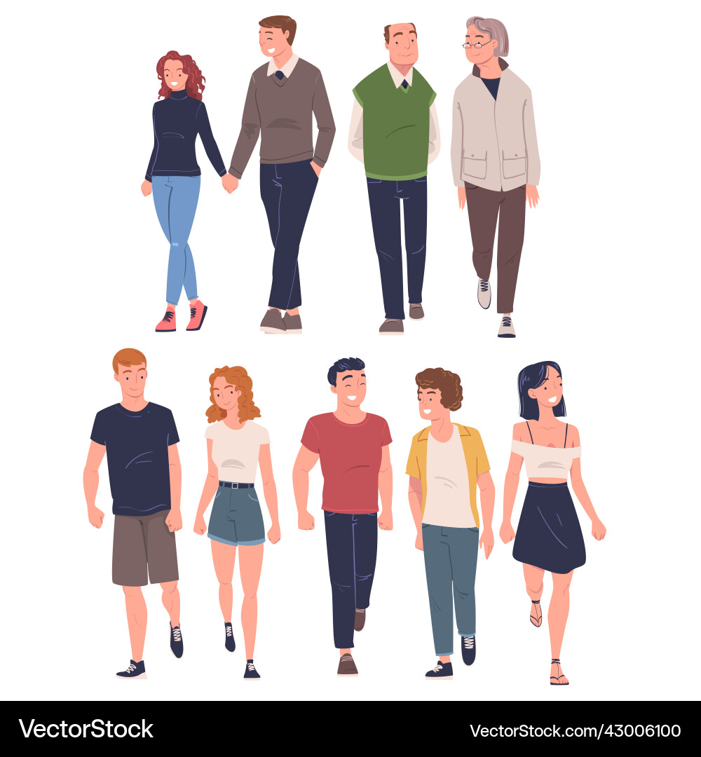 Walking people character strolling in the street Vector Image
