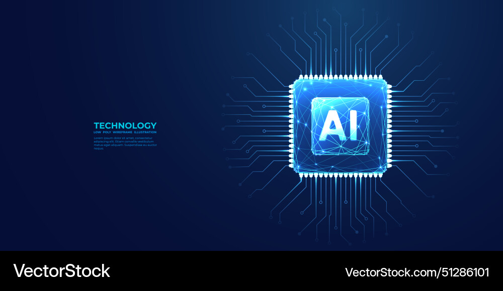 Ai chip top view on technology blue background Vector Image