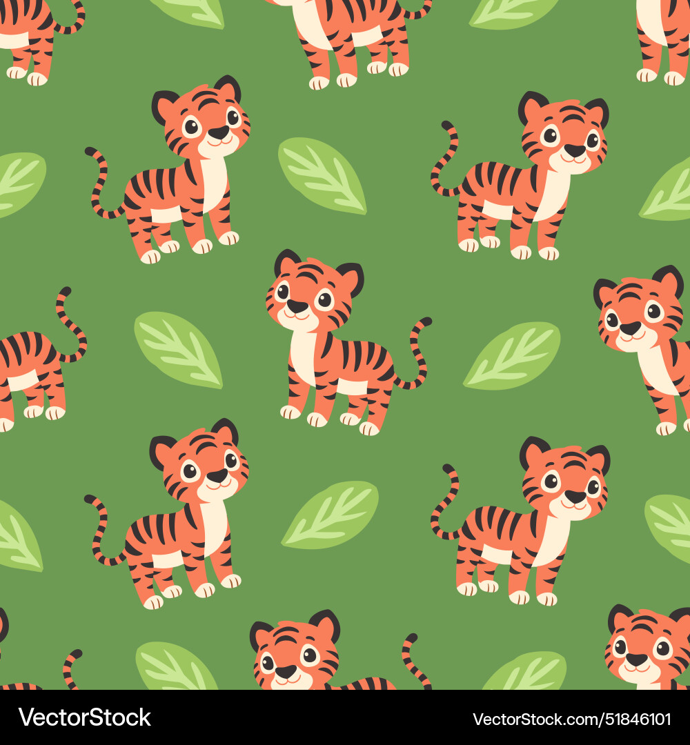 Cartoon seamless pattern with tigers Royalty Free Vector