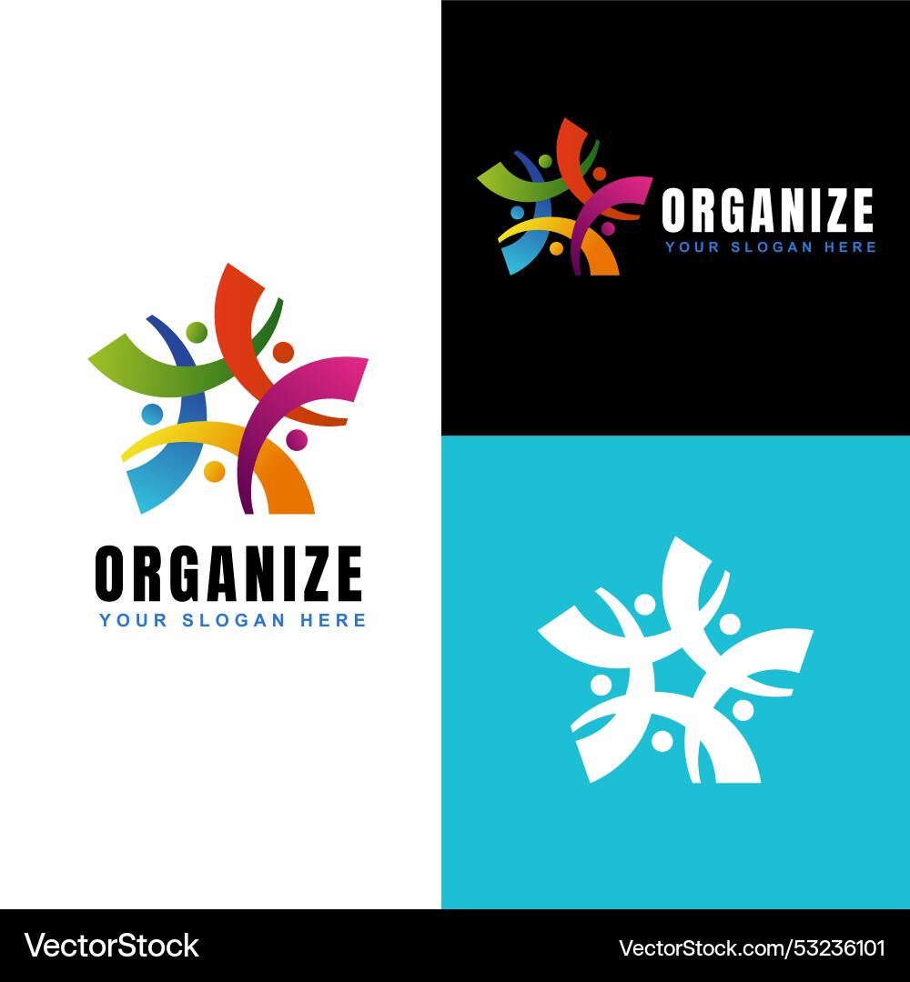 Colorful community logo with people holding hands Vector Image