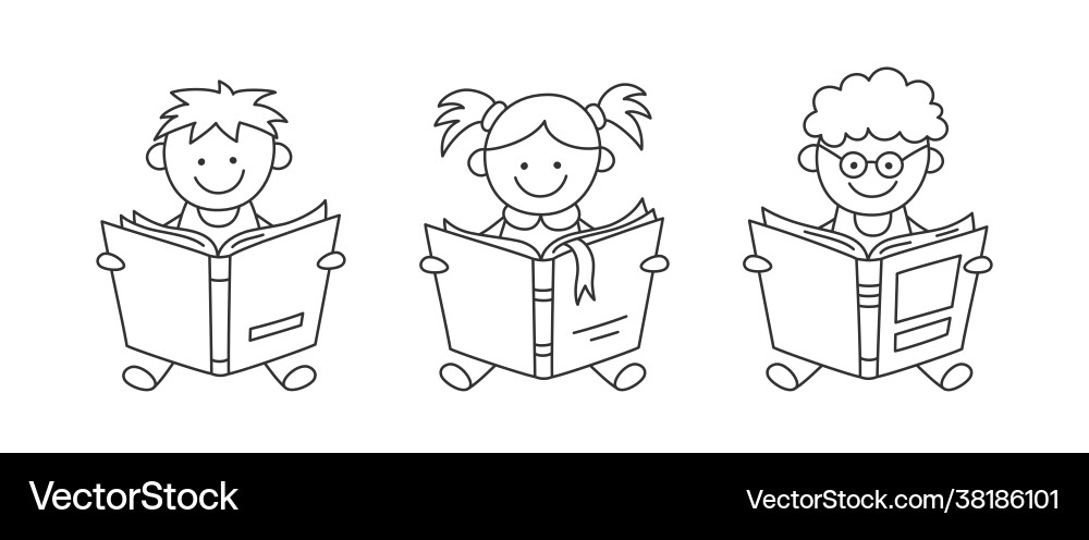 Hand drawn small kids holding open books Vector Image