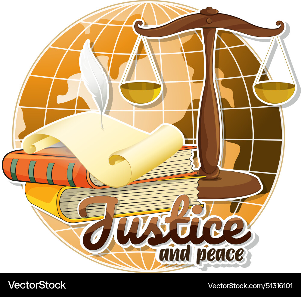 Justice symbols over a globe Royalty Free Vector Image