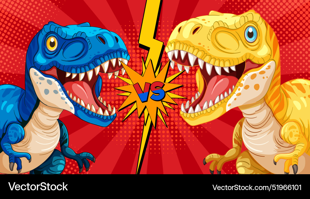 Two dinosaurs facing off in a duel Royalty Free Vector Image