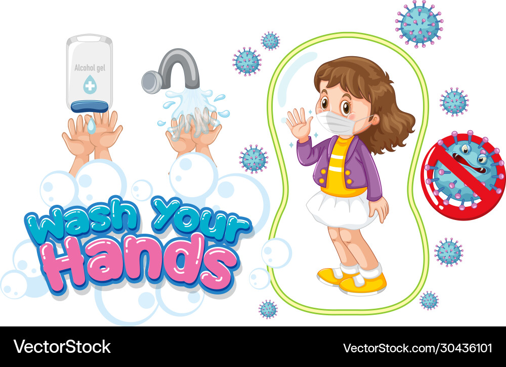Wash your hands poster design with girl wearing Vector Image