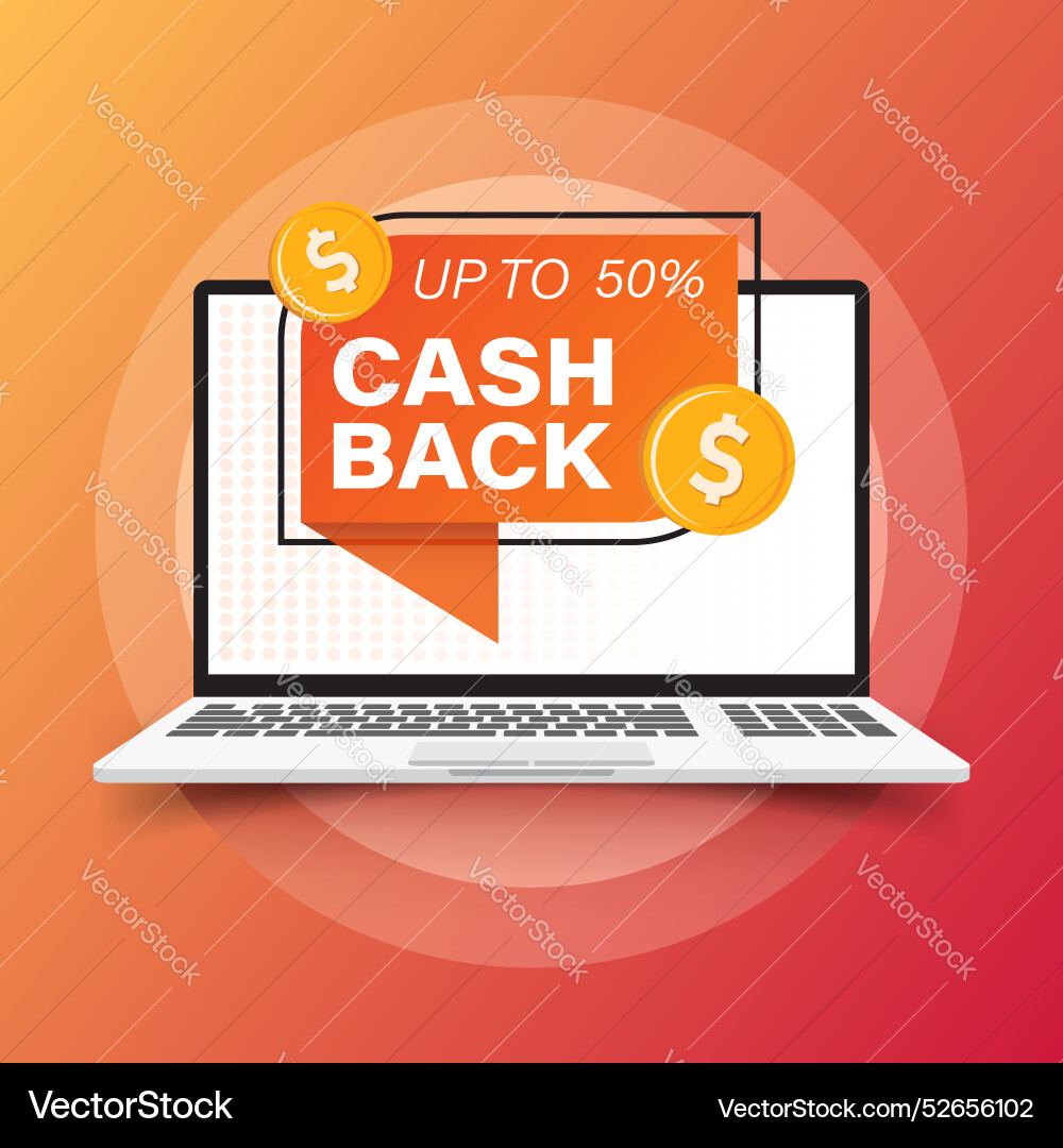 Cashback with computer laptop icon in flat style Vector Image