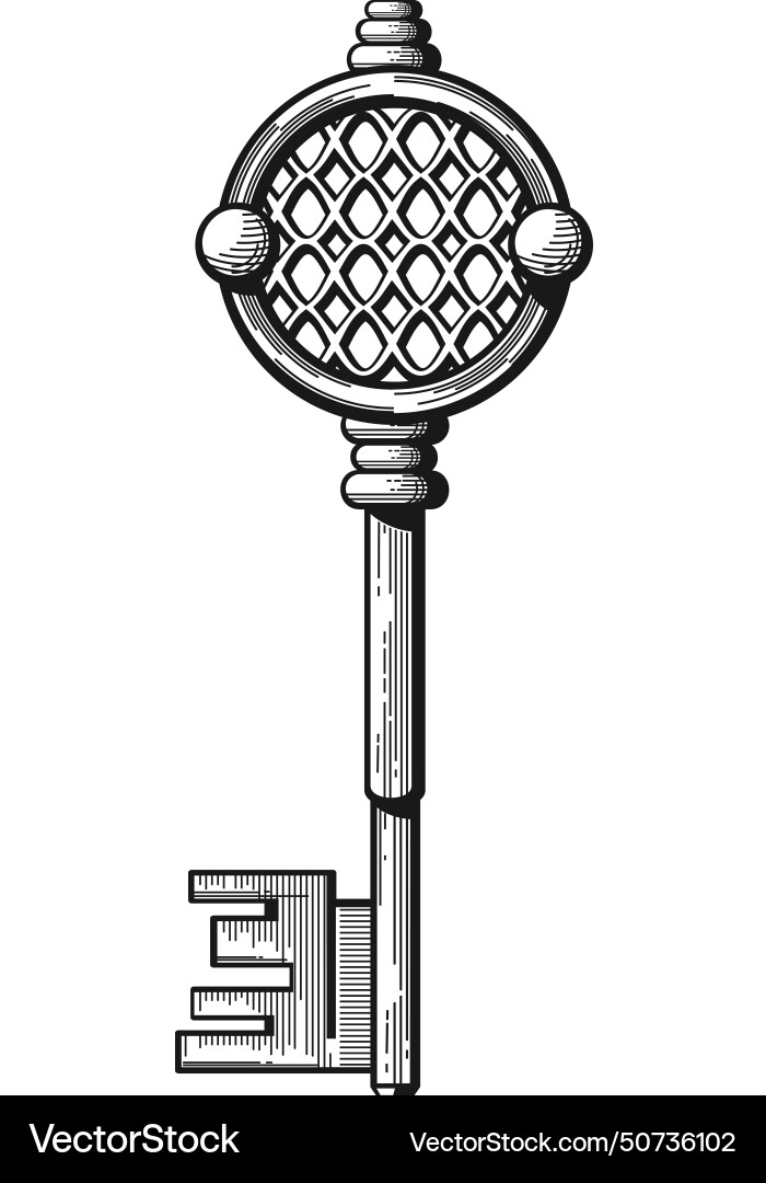 Gothic key engraving old metal treasure drawing Vector Image