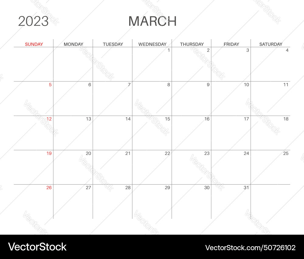 Monthly planner horizontal calendar Royalty Free Vector
