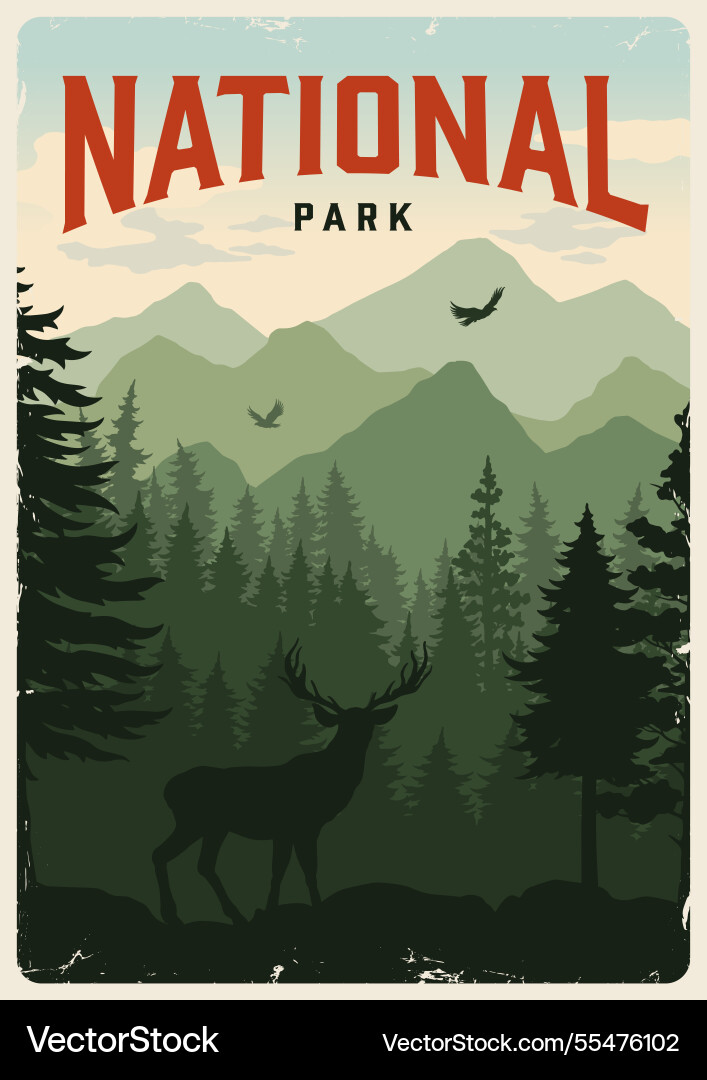 National Park Landscape with Deer Royalty Free Vector Image