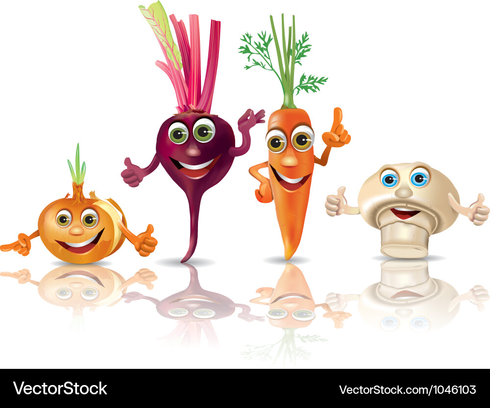 Animated Vegetables - Happy Fruits & Veggies Vector Image