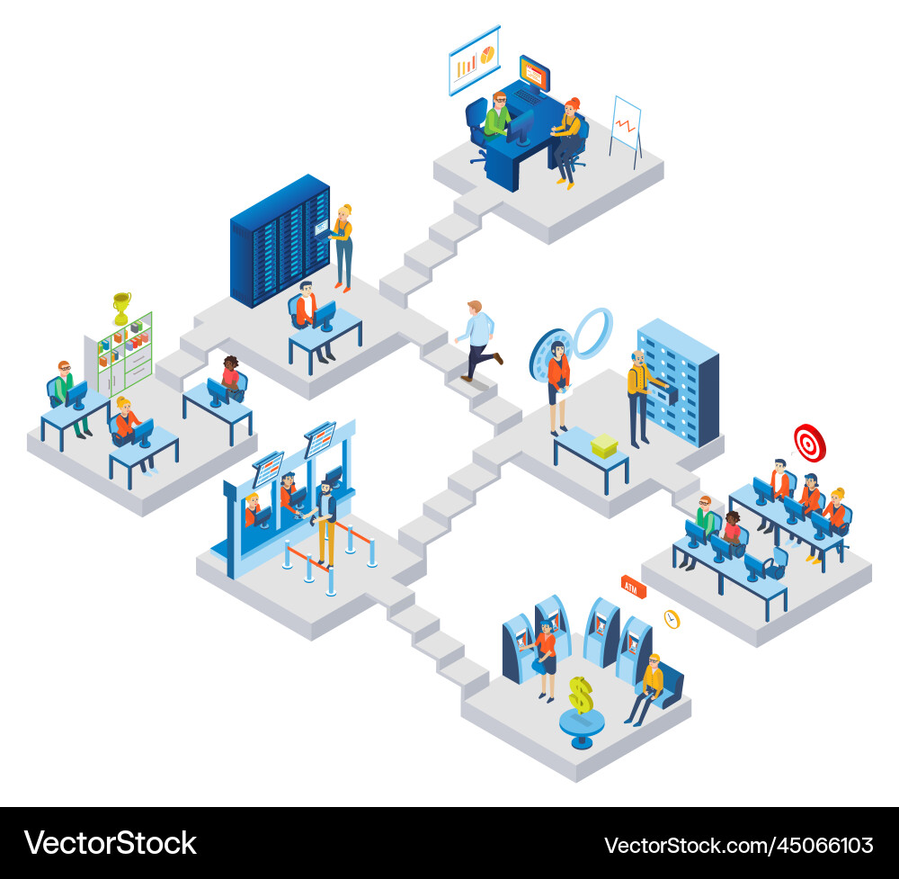 Bank office interior with working employee Vector Image