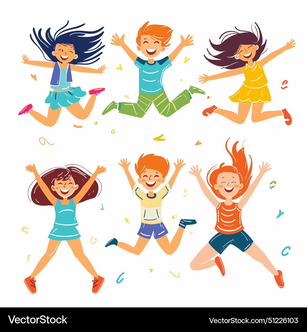 Happy children jumping celebrating joyful kids Vector Image