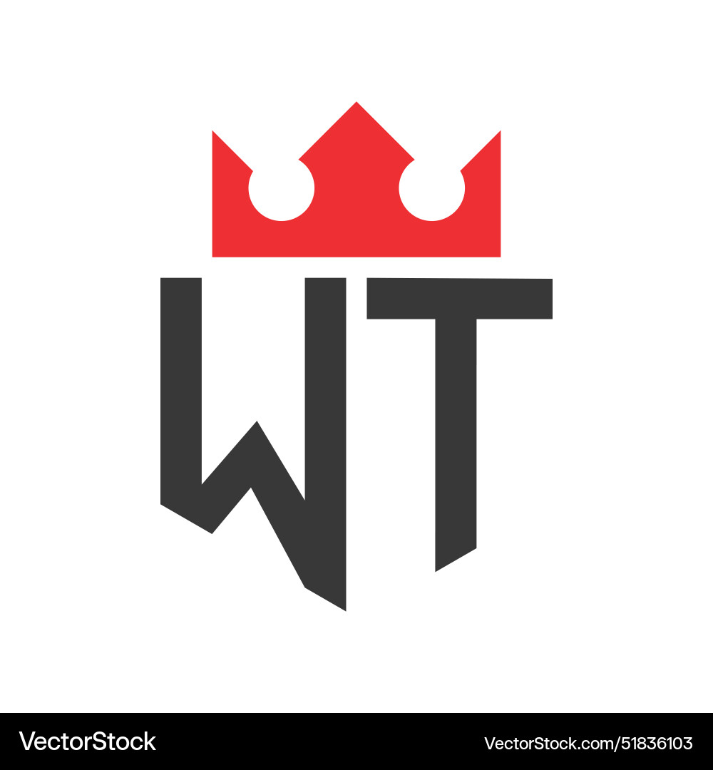 Letter wt crown logo crown on letter wt logo Vector Image