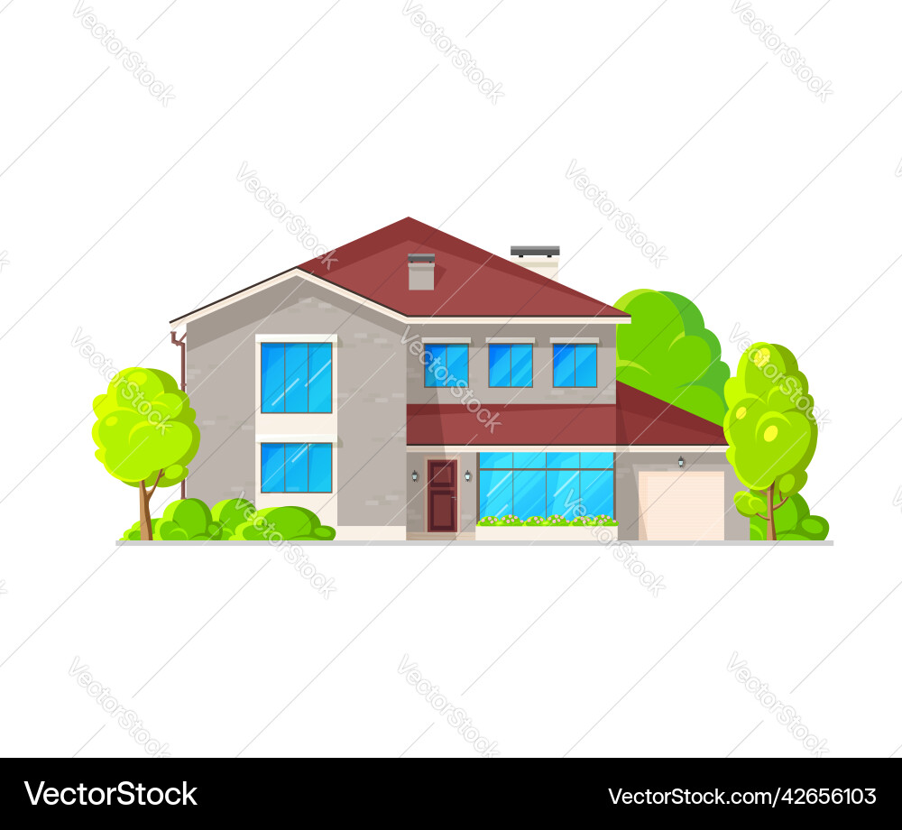 Modern two-storey home building exterior Vector Image