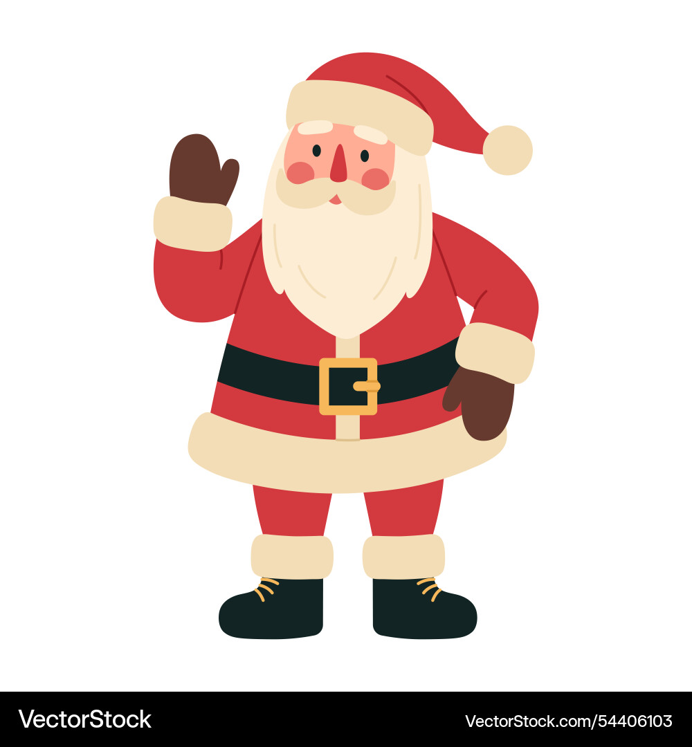 Santa claus stands and waves his hand Royalty Free Vector