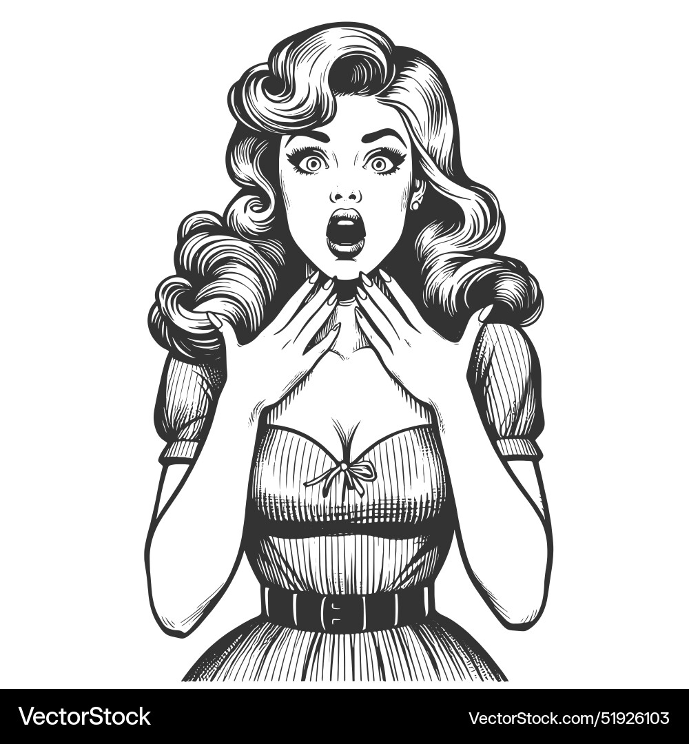 Shocked retro woman engraving Royalty Free Vector Image