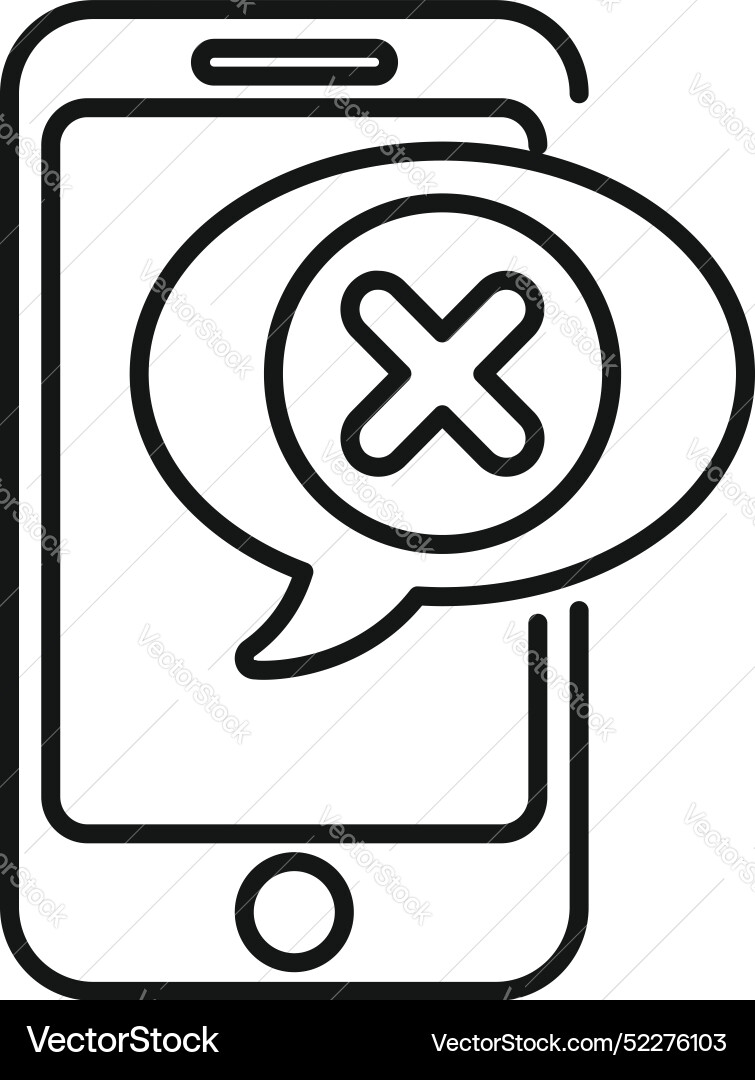 Smartphone showing a cross mark inside speech Vector Image