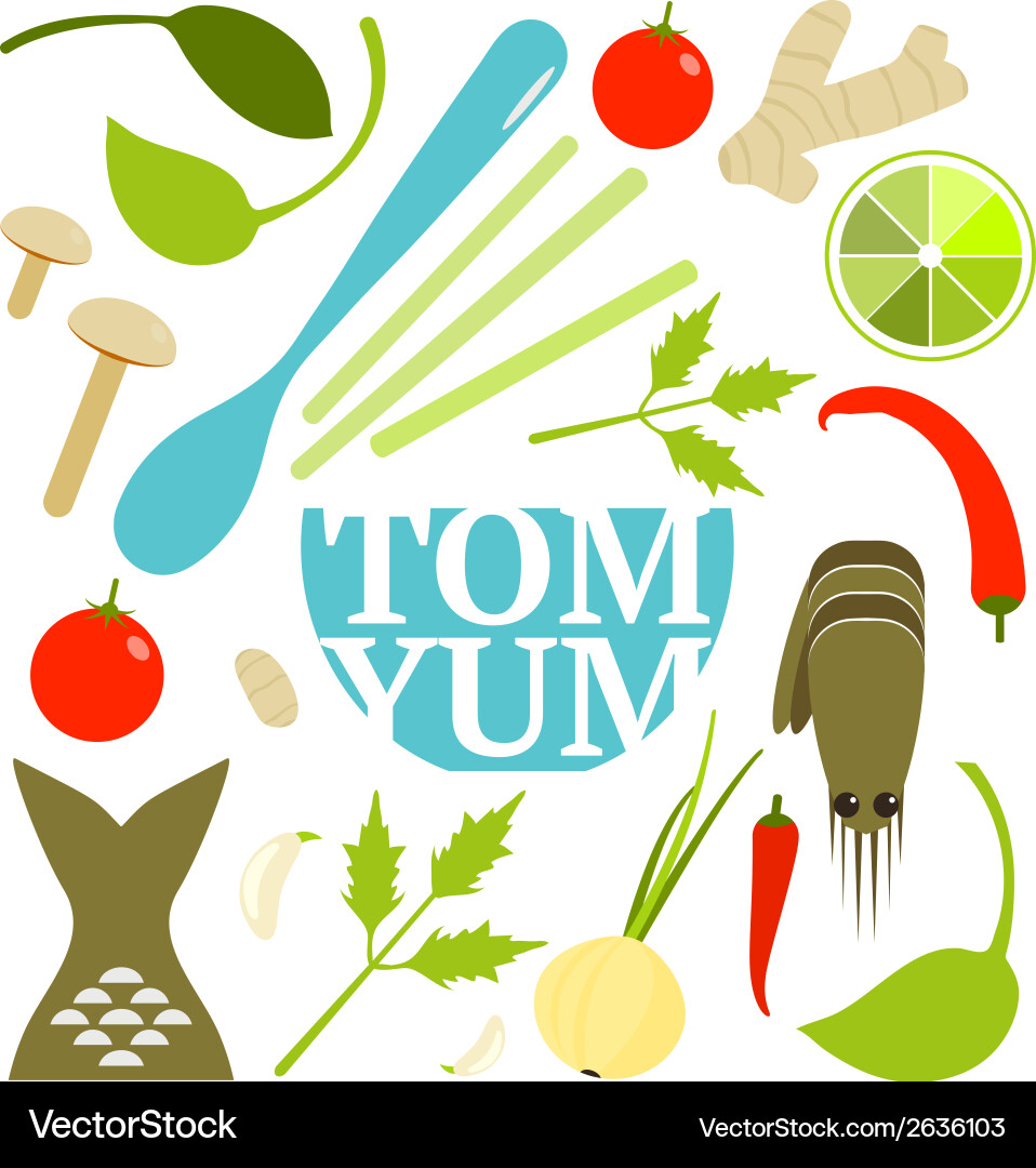 Tom yum soup food set Royalty Free Vector Image