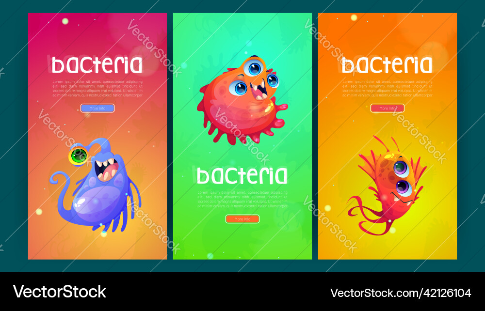 Bacteria posters with cute germ and microbe Vector Image