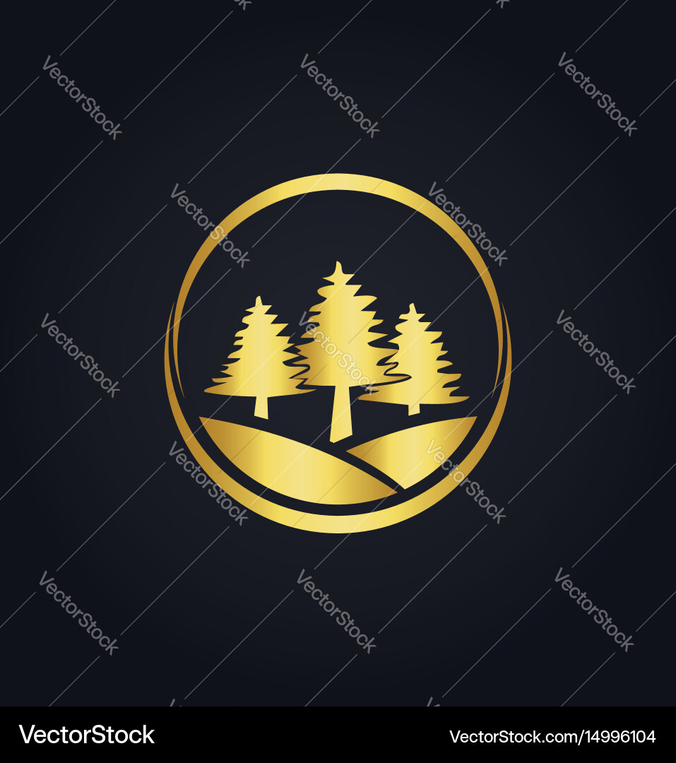 Golden Pine Tree Icon Royalty Free Vector Image