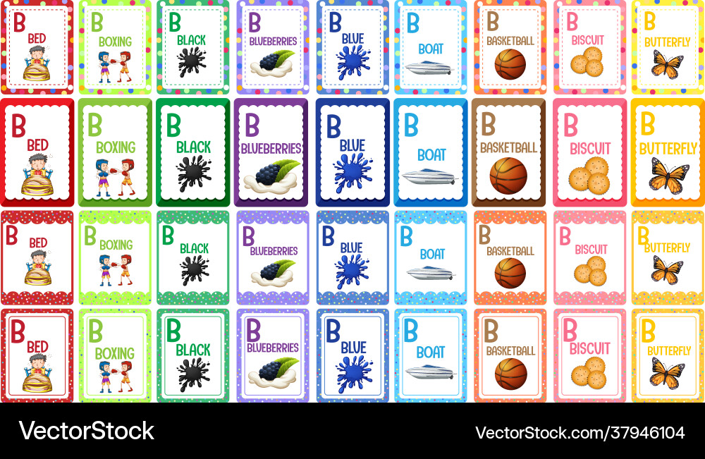 Letter b alphabet flashcard set Royalty Free Vector Image